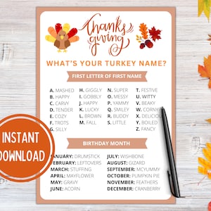 Whats Your Turkey Name | Thanksgiving Game for Kids | Thanksgiving ...