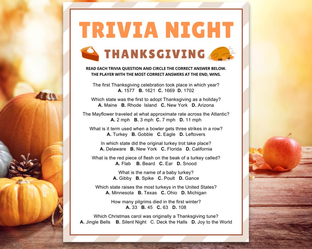 Thanksgiving Trivia | Thanksgiving Party Game | Trivia Game ...