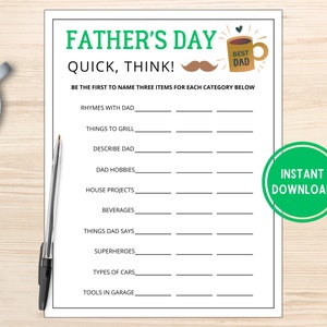 Father's Day Quick Think Father's Day Game Fathers Day Activity Fun ...