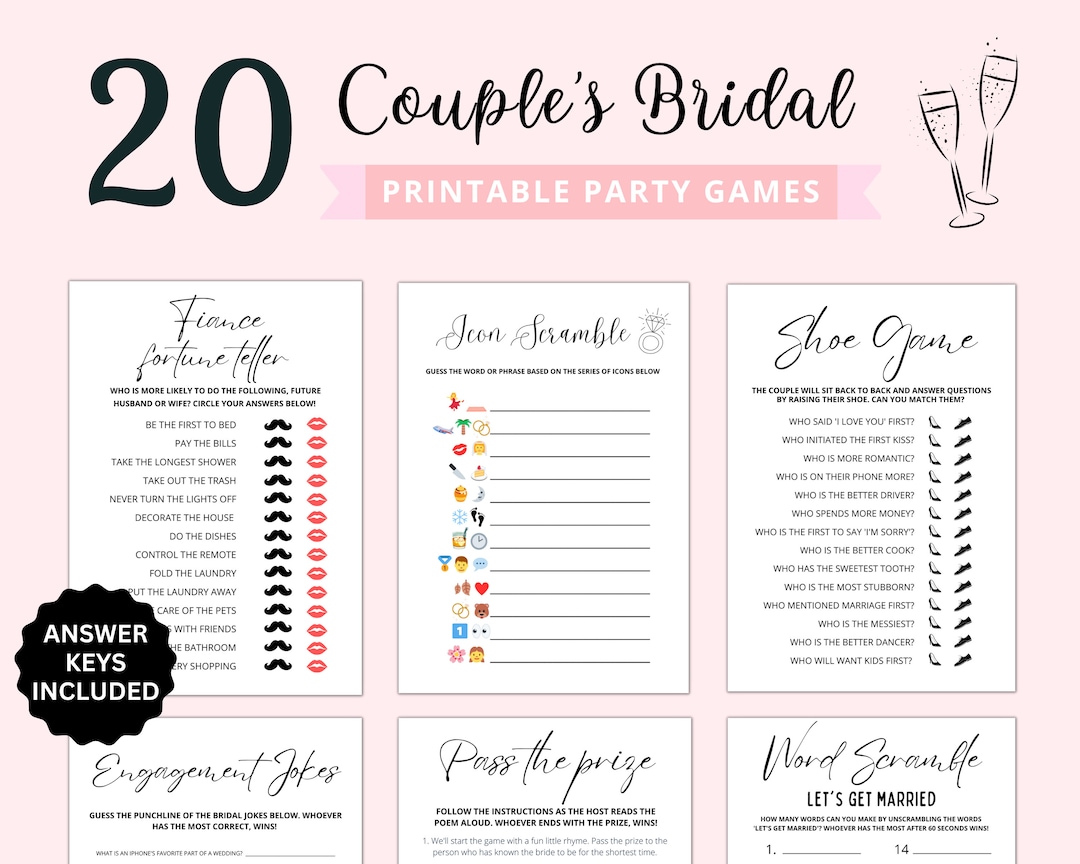 Couples Bridal Shower Games | Bridal Shower Game Bundle | Co Ed Bridal ...