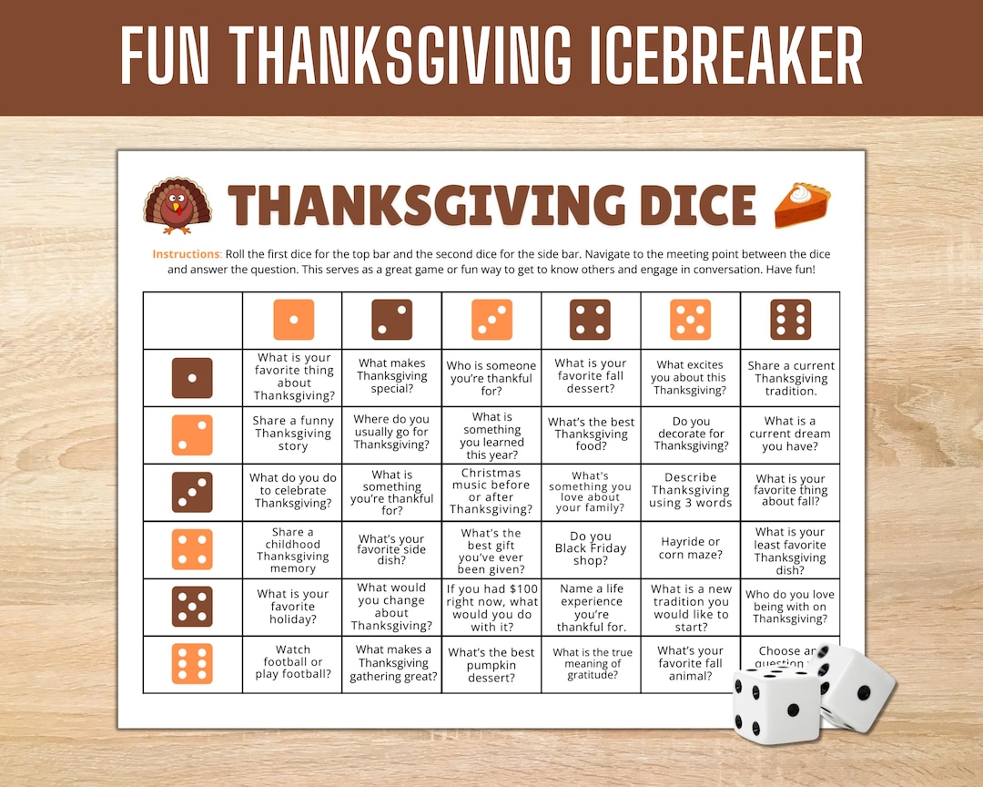 Thanksgiving Dice Icebreaker Game | Printable Family Fun (digital ...