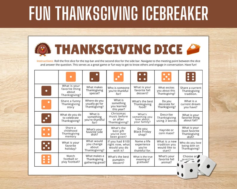 Thanksgiving Icebreaker | Thanksgiving Dice | Thanksgiving Table Game ...