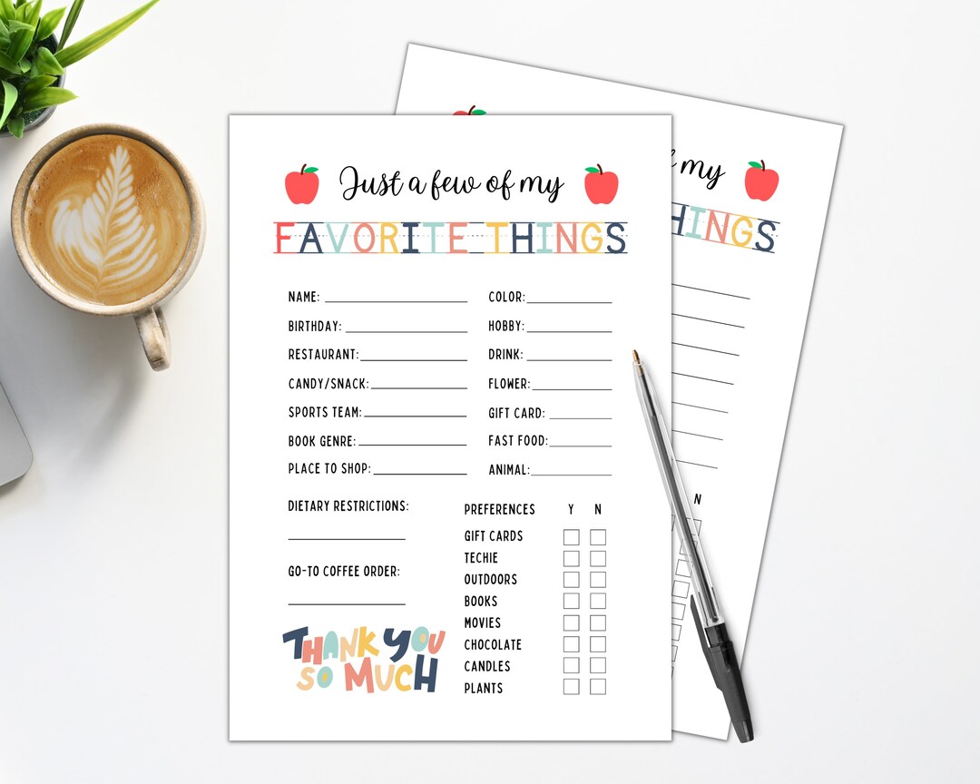 Teacher's Favorites | All About My Teacher | Teacher Survey | Teacher ...