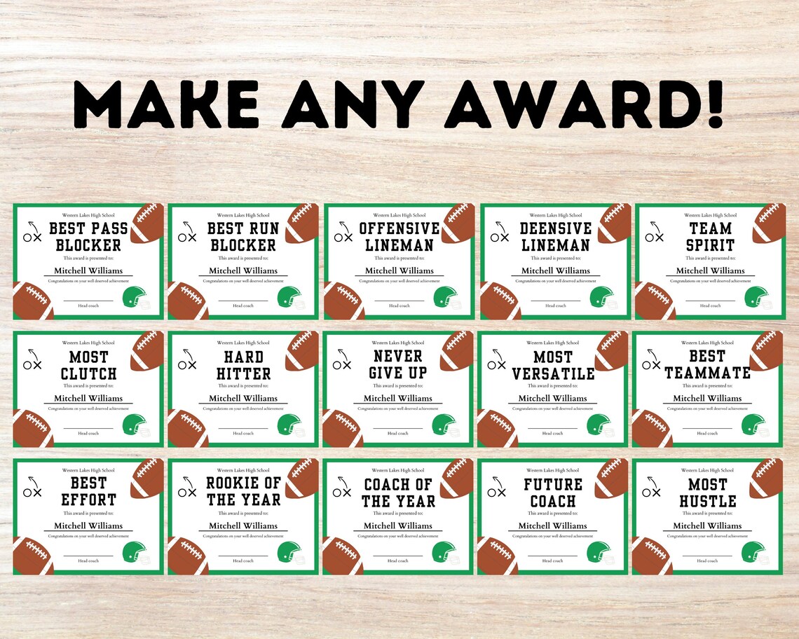 Editable Football Award Certificates: 40 Team Awards (printable) - Etsy