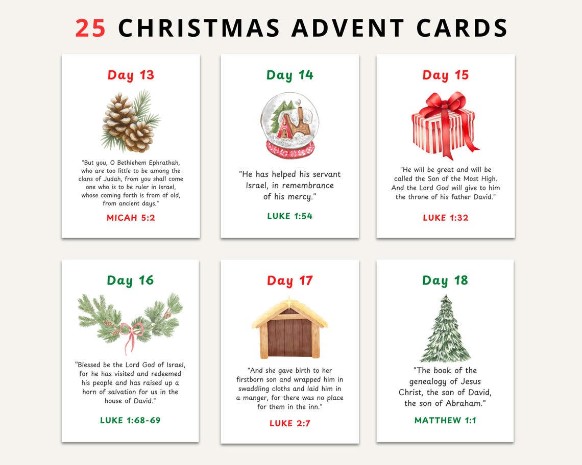 Christmas Advent Bible Verse Cards: 25 Christmas Advent Calendar Cards ...