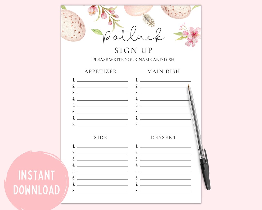 Easter Potluck | Potluck Sign up Sheet | Easter Sign up Sheet | Easter ...