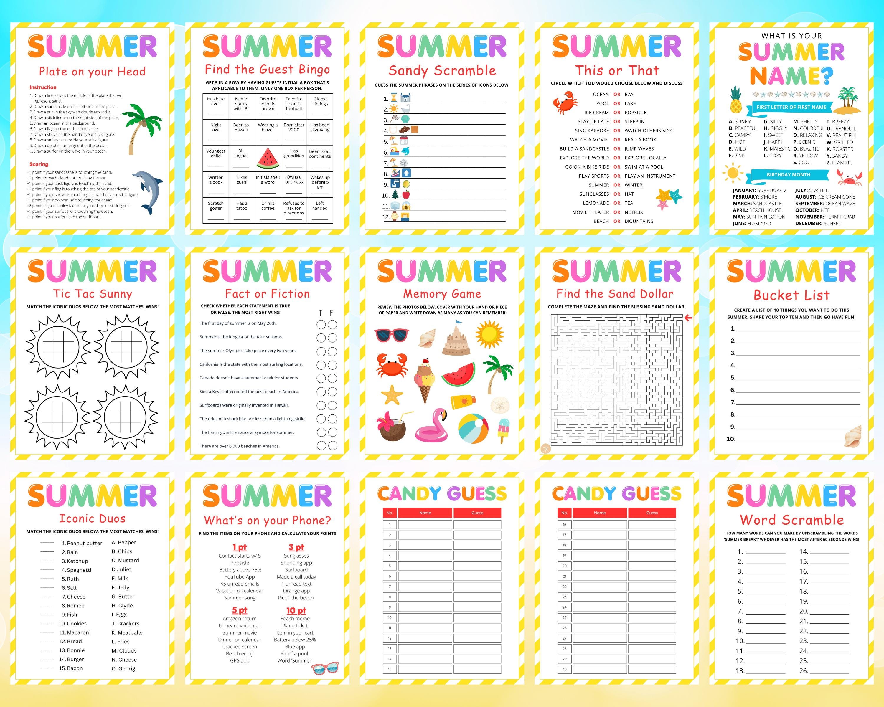 Summer Mega Game Bundle: 70 Games & Activities (printable) - Etsy