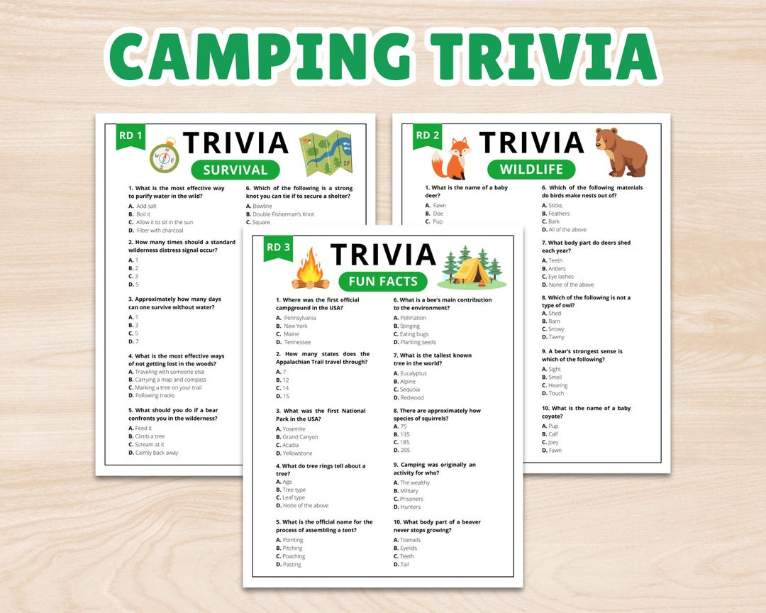 Camping Trivia | Printable Camping Games | Camping Activities | Camping ...