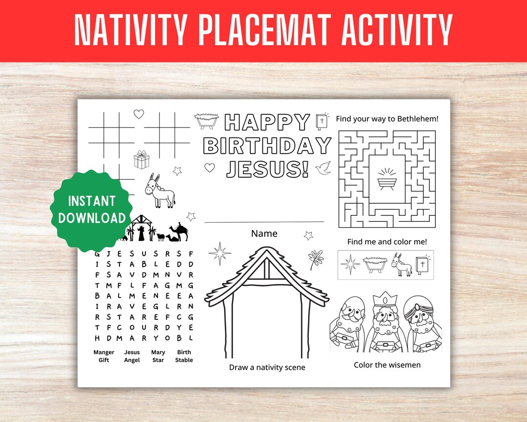 Nativity Placemat | Nativity Craft for Kids | Nativity Coloring Sheet ...