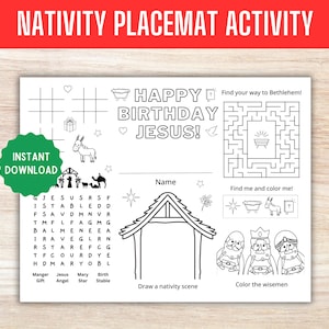 Nativity Placemat | Nativity Craft for Kids | Nativity Coloring Sheet ...