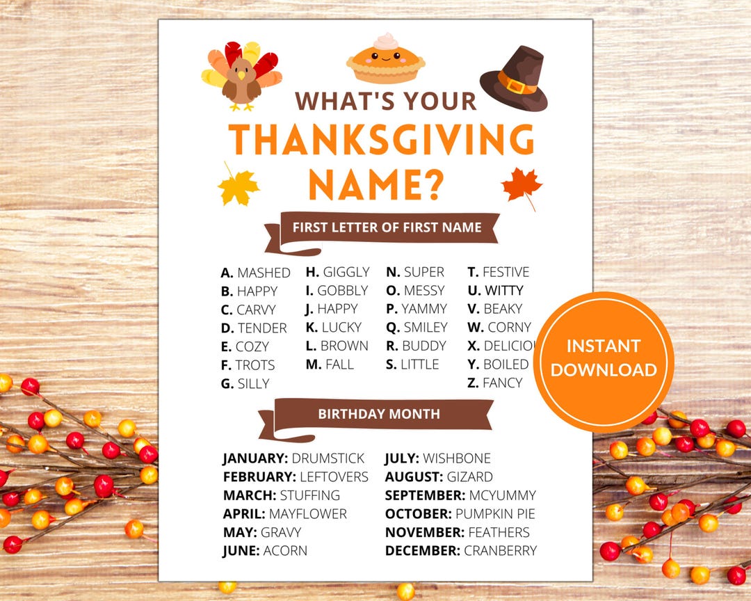 Whats Your Turkey Name | Thanksgiving Game for Kids | Thanksgiving ...