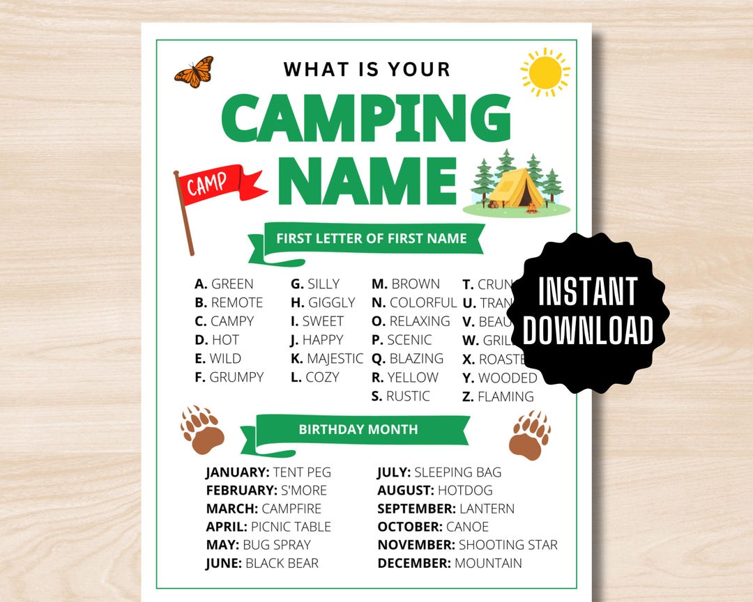 Camping Name Game: Printable Camping Party Activity (digital Download ...
