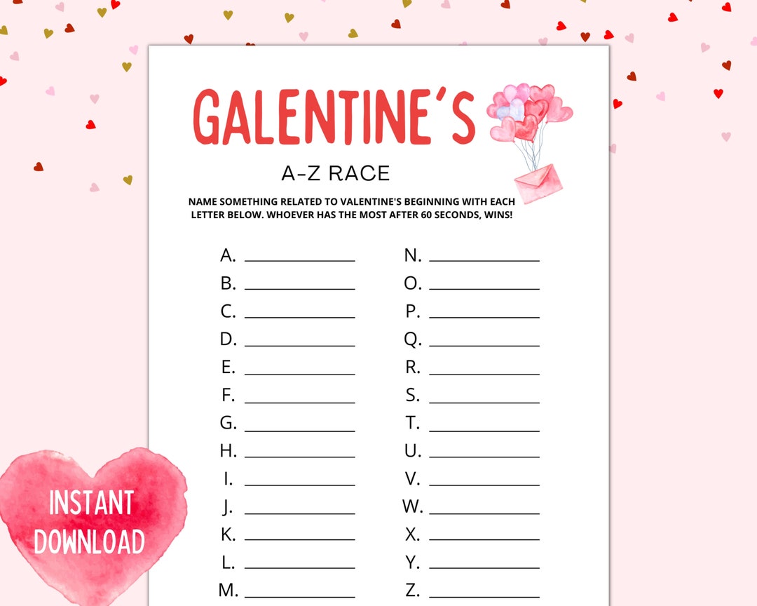 Valentine's A-Z Race Valentine's Day Games Galentine's Games Valentines ...