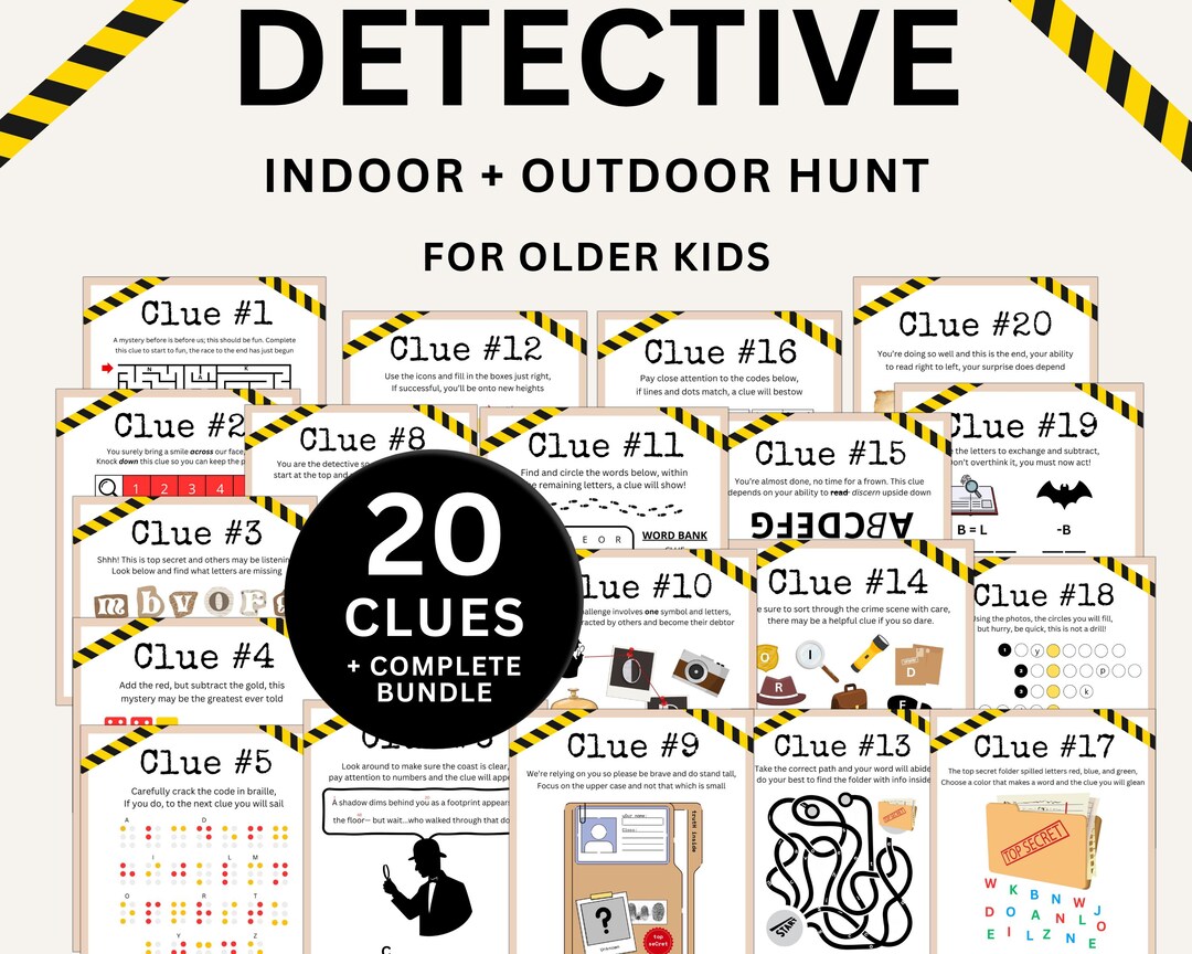 Detective Scavenger Hunt for Older Kids | Indoor Outdoor Game (digital ...