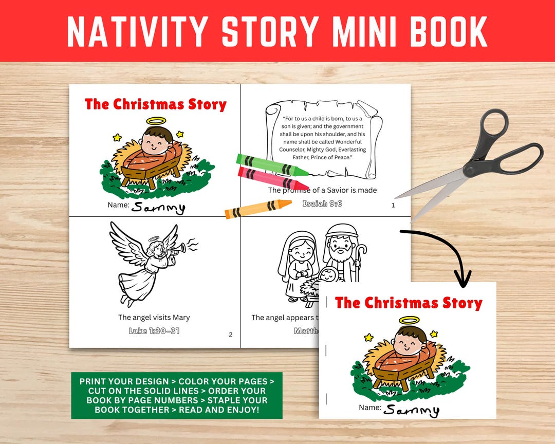 Nativity Story Mini Coloring Book: Christmas Bible Craft for Kids ...