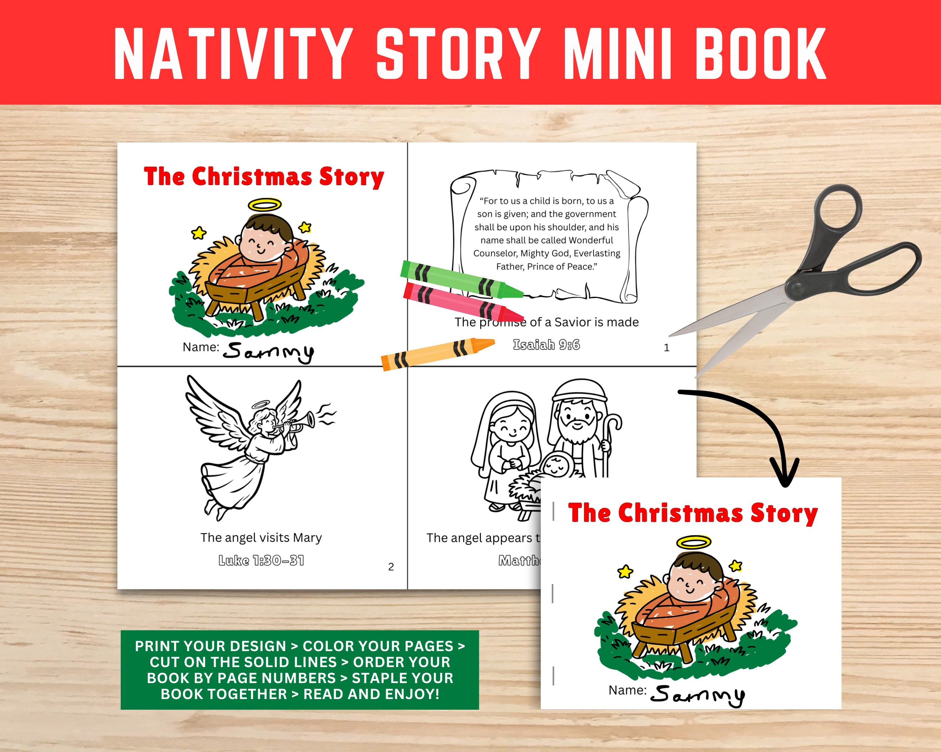 Nativity Story Mini Coloring Book: Christmas Bible Craft for Kids ...