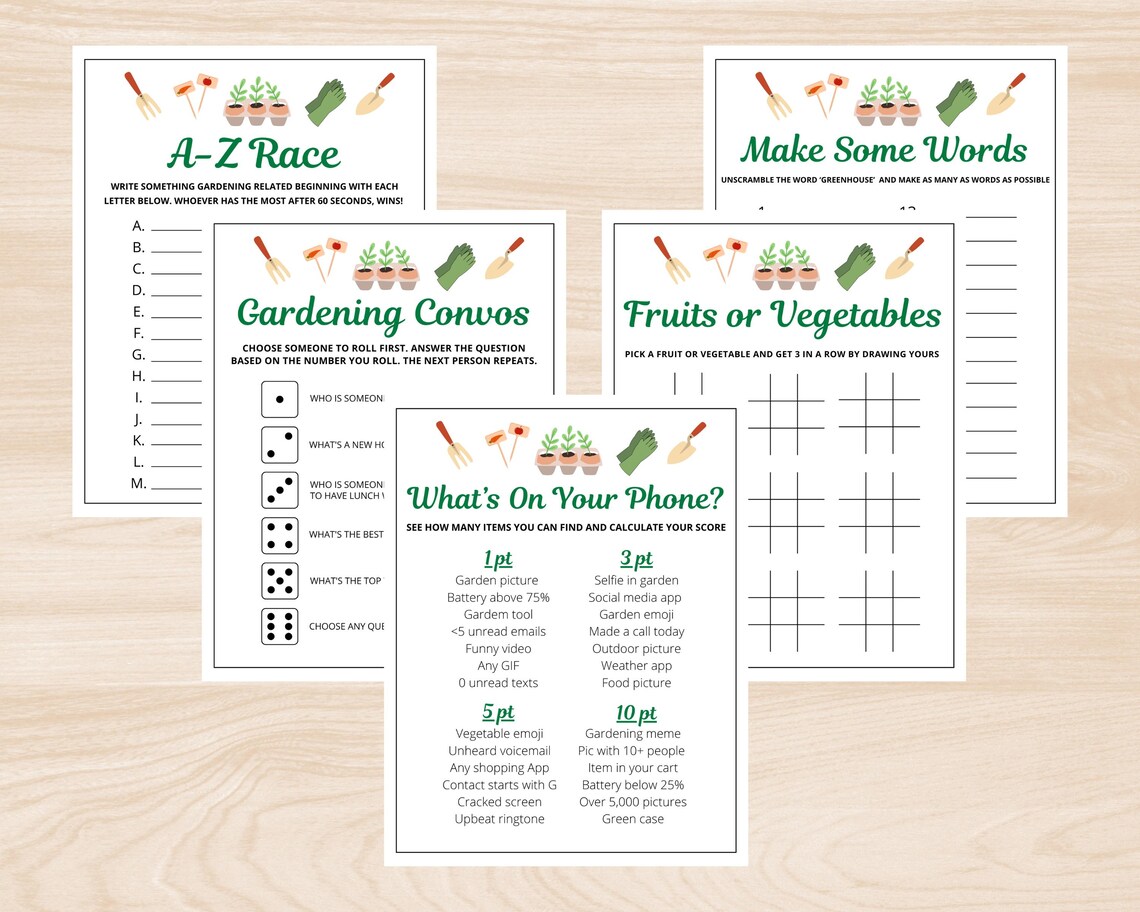 Printable Gardening Game Bundle: 20 Garden Party Activities (digital ...