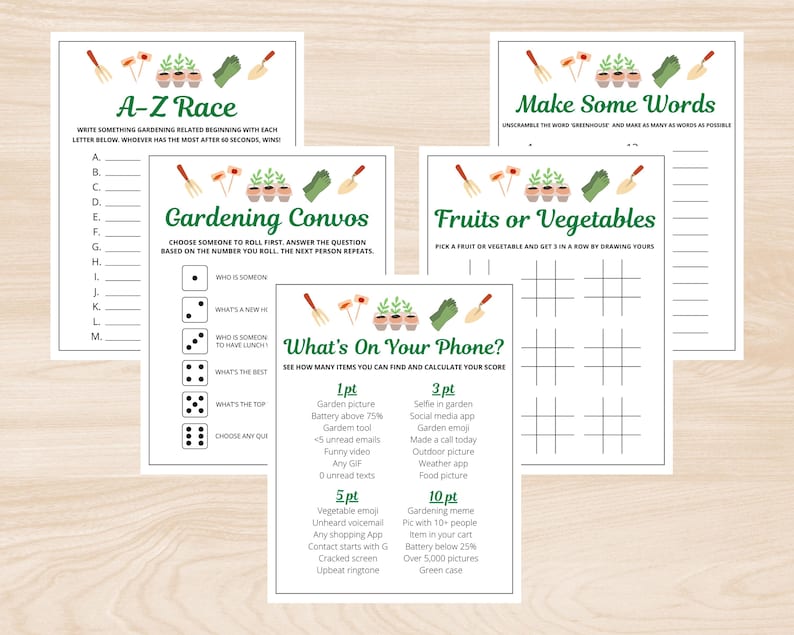 Printable Gardening Game Bundle: 20 Garden Party Activities (digital ...