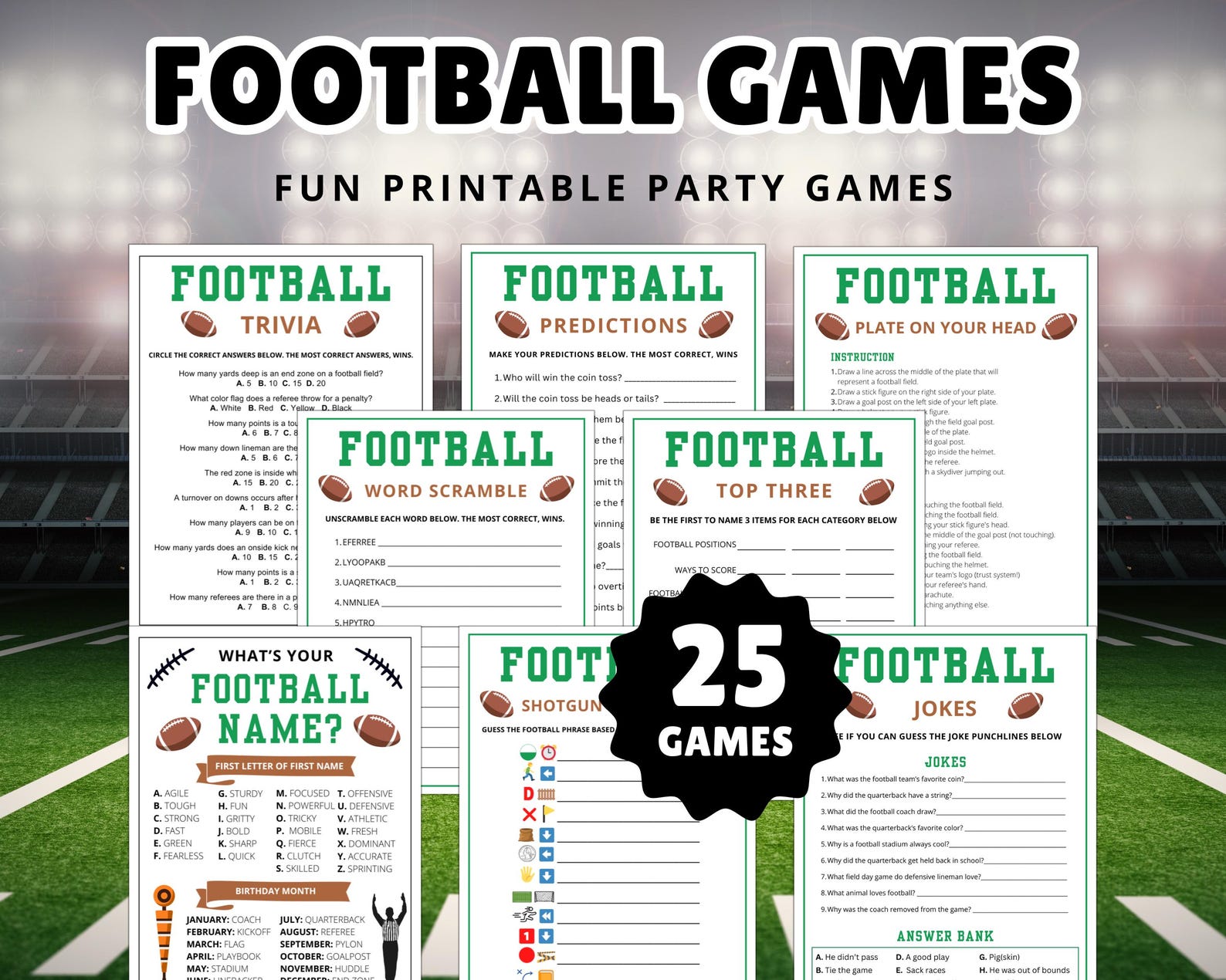 Football Games MEGA Bundle: Printable Party Games & Activities (digital ...