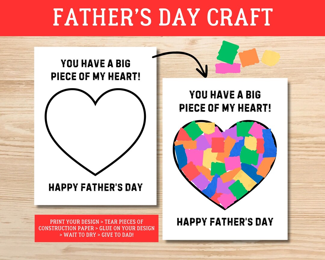Father's Day Torn Paper Heart Craft | Printable Activity (digital ...