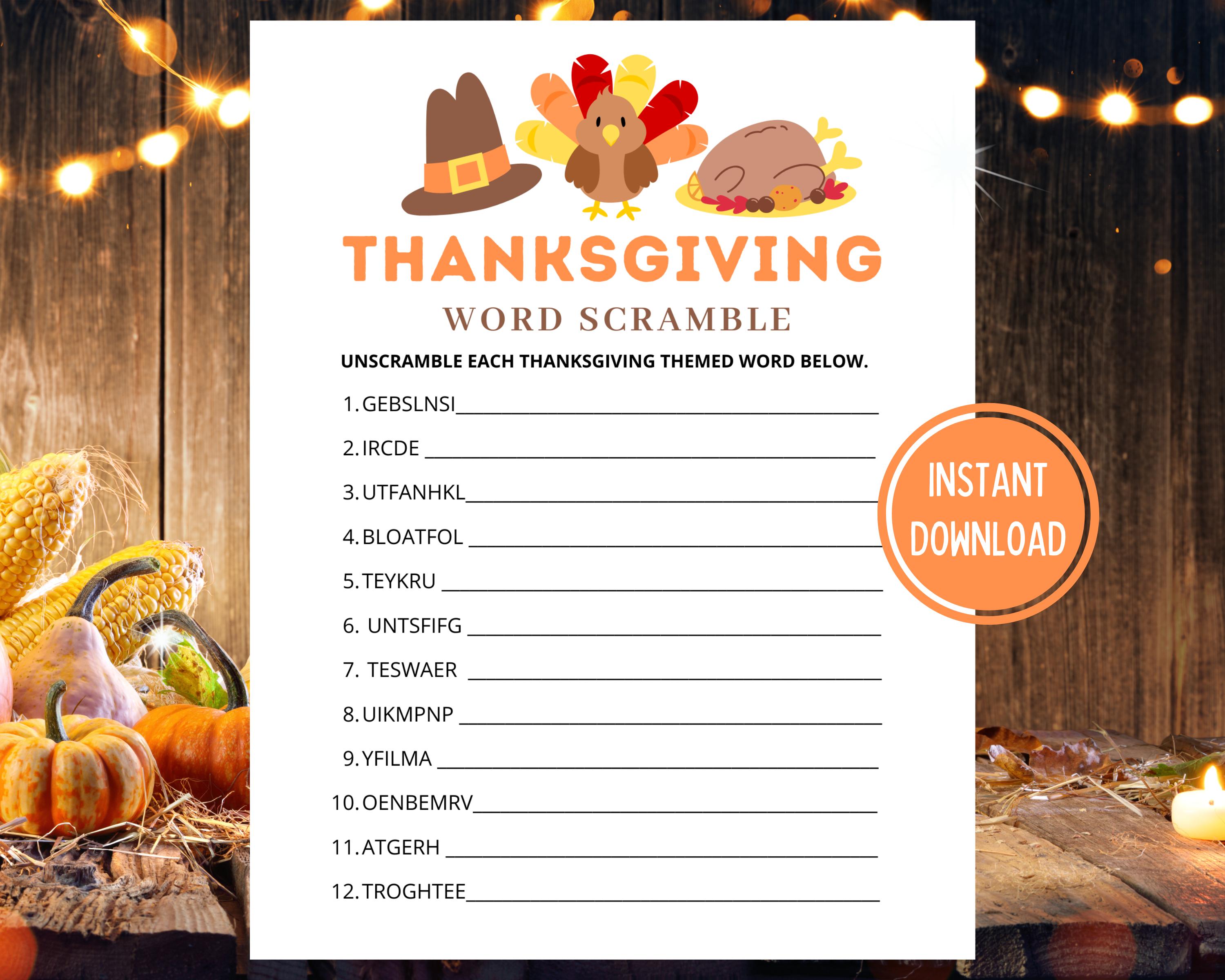 Thanksgiving Word Scramble Game | Printable Party Activity (digital ...