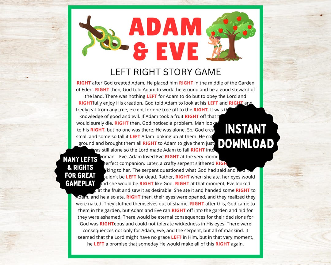 Adam and Eve Bible Story Game: Left Right Activity (digital Download - Etsy