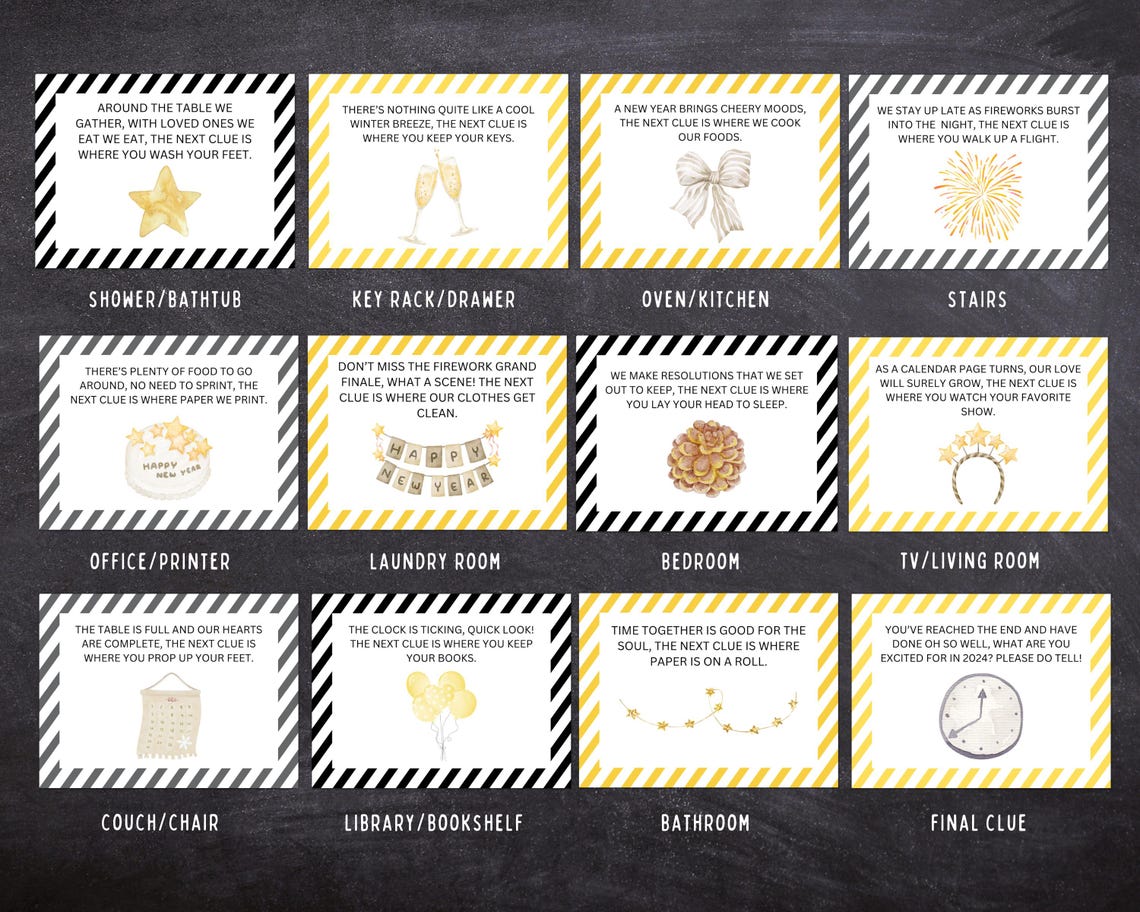 New Years Scavenger Hunt | New Years Eve Games | New Years Clue Hunt ...