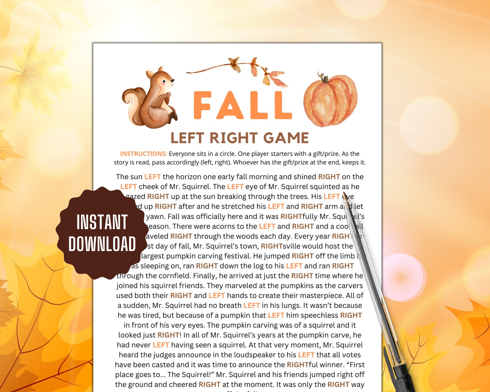 Fall Left Right Game: Fun Printable Party Game (digital Download) - Etsy
