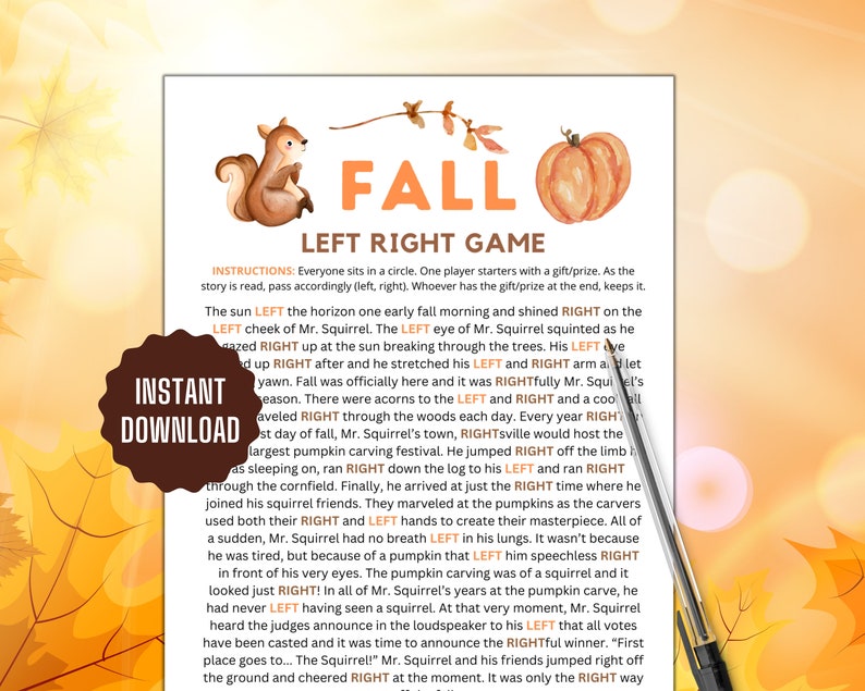 Fall Left Right Game: Fun Printable Party Game (digital Download) - Etsy