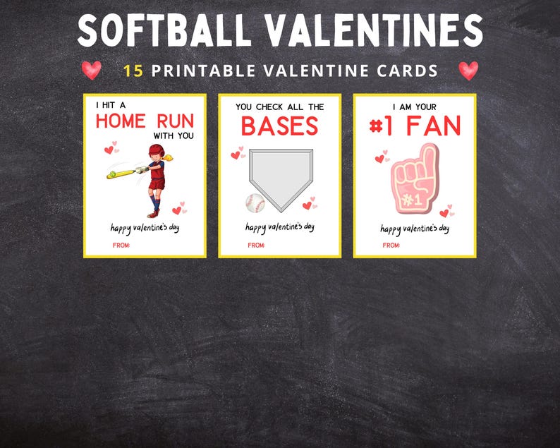 Softball Valentines Cards: Sports Puns, Class Valentines (printable) - Etsy