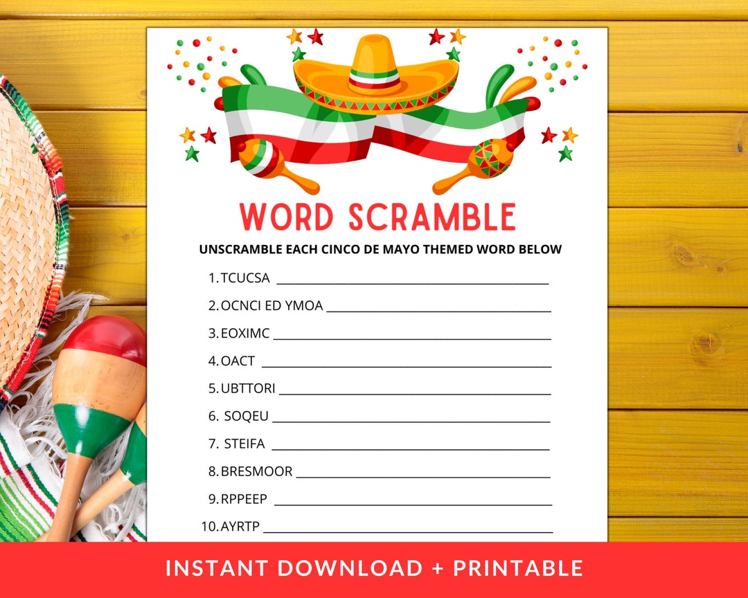 Cinco De Mayo Word Scramble | Cinco De Mayo Games | Cinco De Mayo Party ...