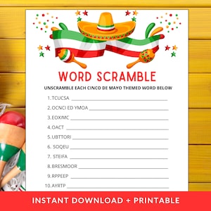 Cinco De Mayo Word Scramble | Cinco De Mayo Games | Cinco De Mayo Party ...