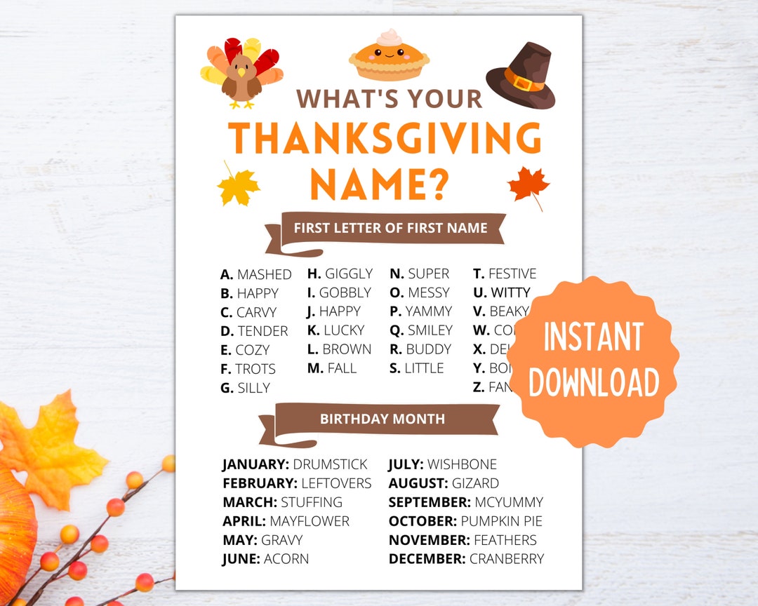 Whats Your Turkey Name Thanksgiving Game for Kids Thanksgiving Games ...