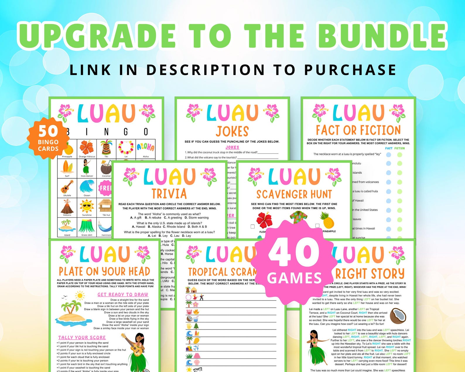 Luau Left Right Story Game: Printable Aloha Party (digital Download) - Etsy