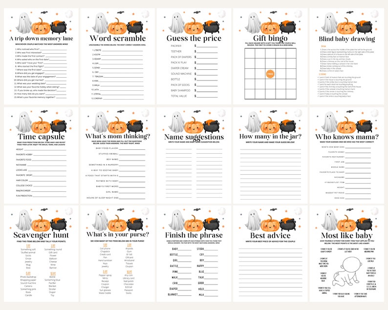 40 Halloween Baby Shower Games: Pumpkin Theme (digital Download) - Etsy
