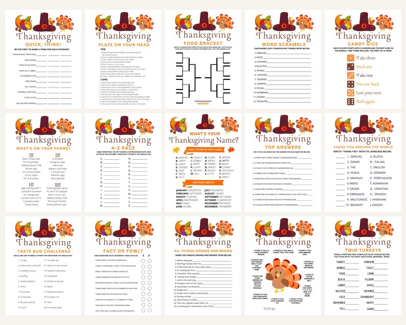Thanksgiving Game Bundle: 40 Fun Printable Party Games (instant ...