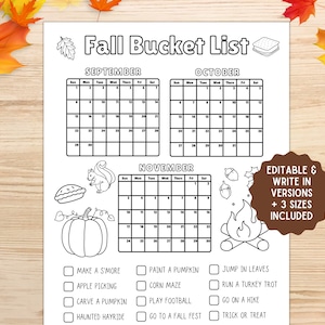 Editable Fall Bucket List | Fall Bucket List | Printable Fall Bucket ...