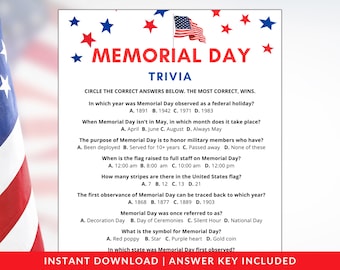 Memorial Day Trivia Game Printable - Etsy