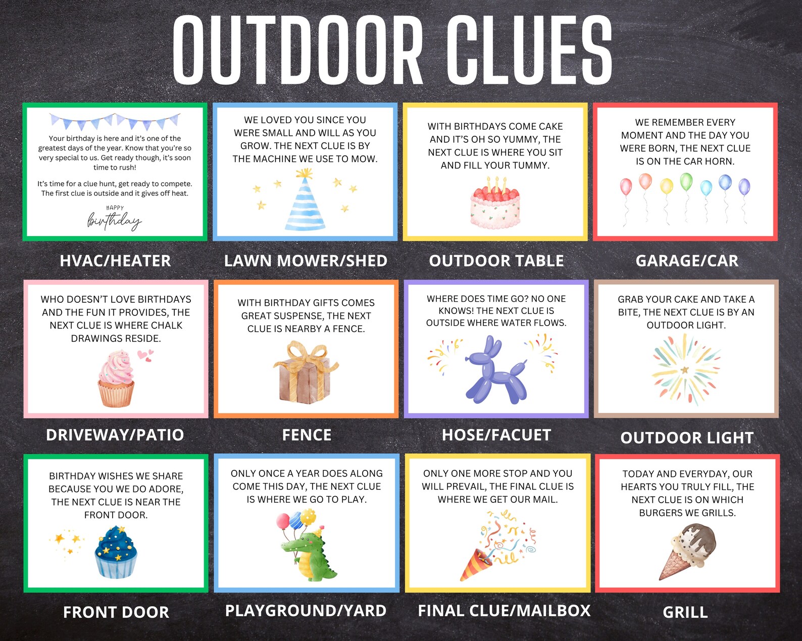 Birthday Scavenger Hunt Birthday Treasure Hunt Birthday Clue Hunt ...