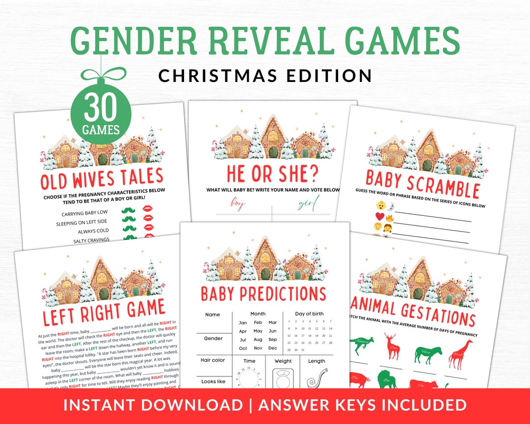 Christmas Gender Reveal Games | 30 Winter Activities (digital Download ...