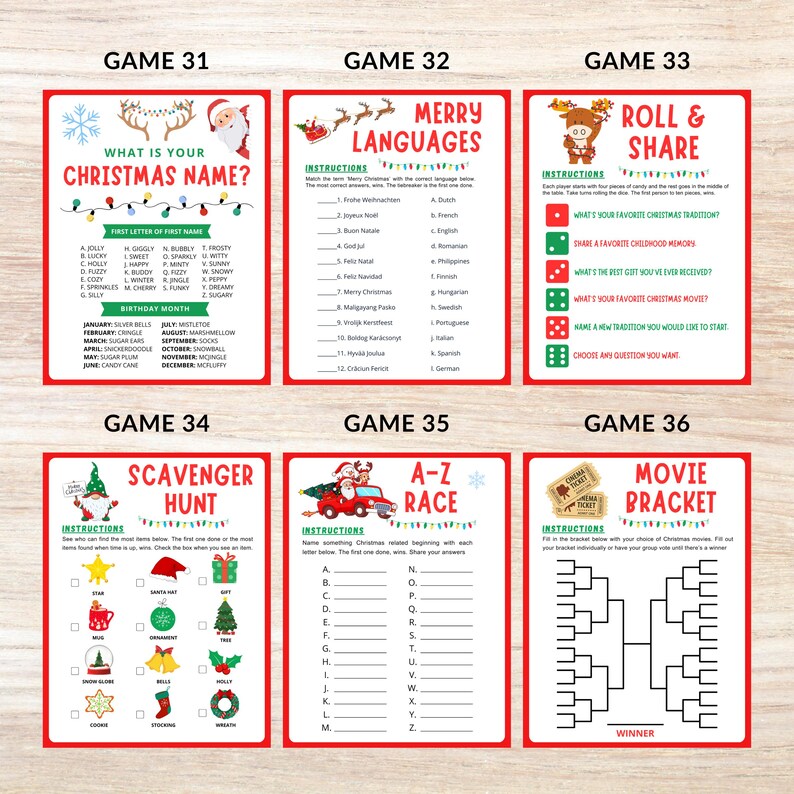 Printable Christmas Games Bundle: 50 Fun Holiday Party Games (digital ...