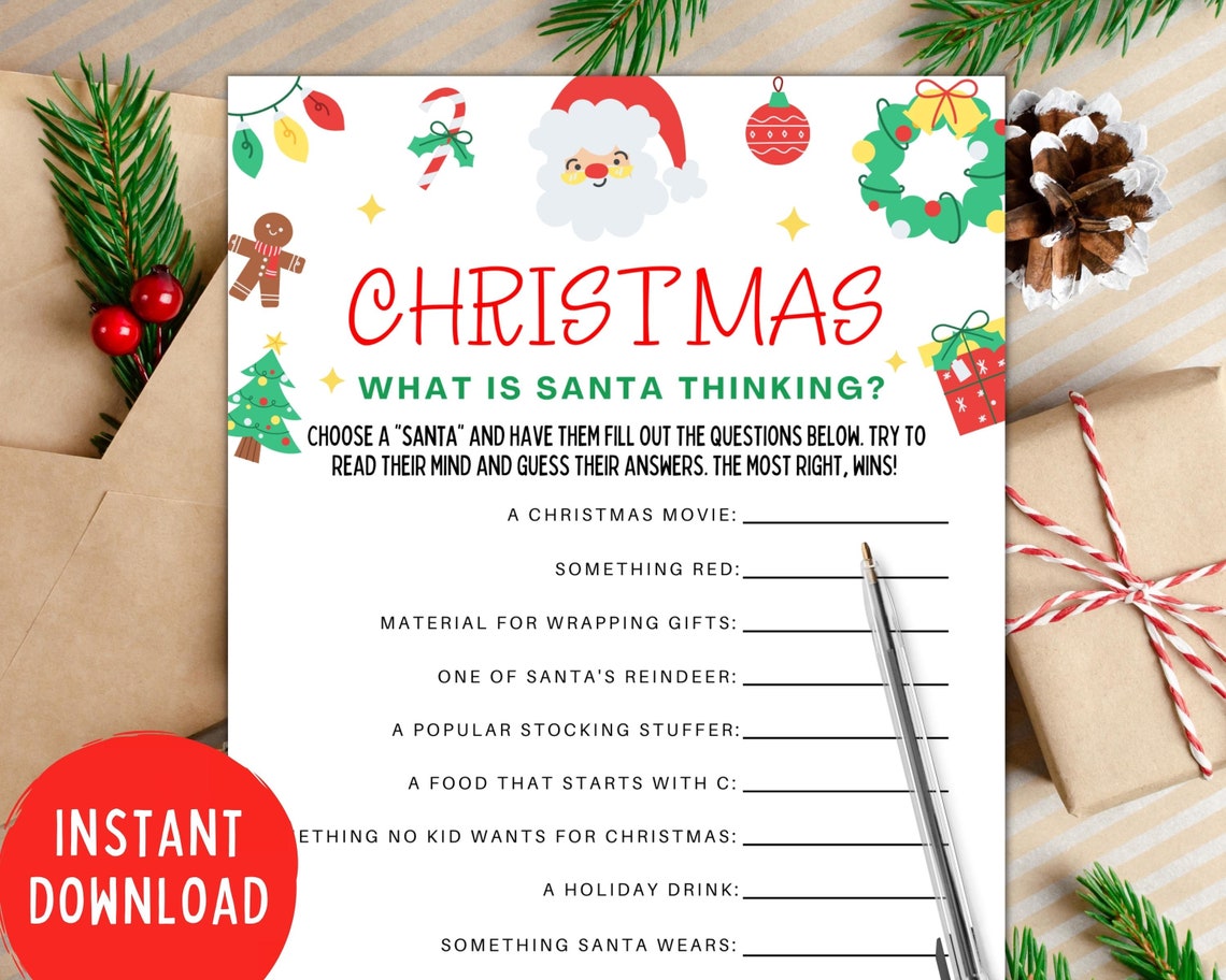 What is Santa Thinking Fun Christmas Game Christmas Party - Etsy