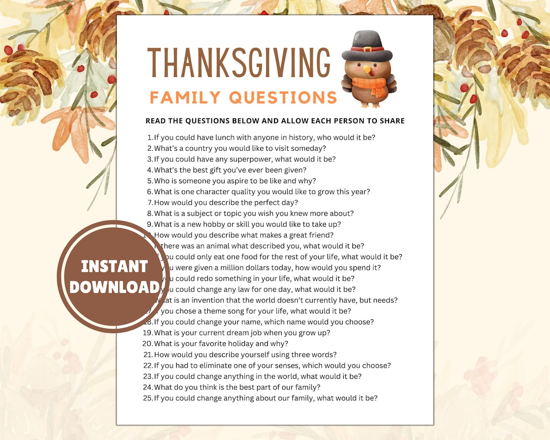 Thanksgiving Family Questions | Thanksgiving Dinner Questions ...