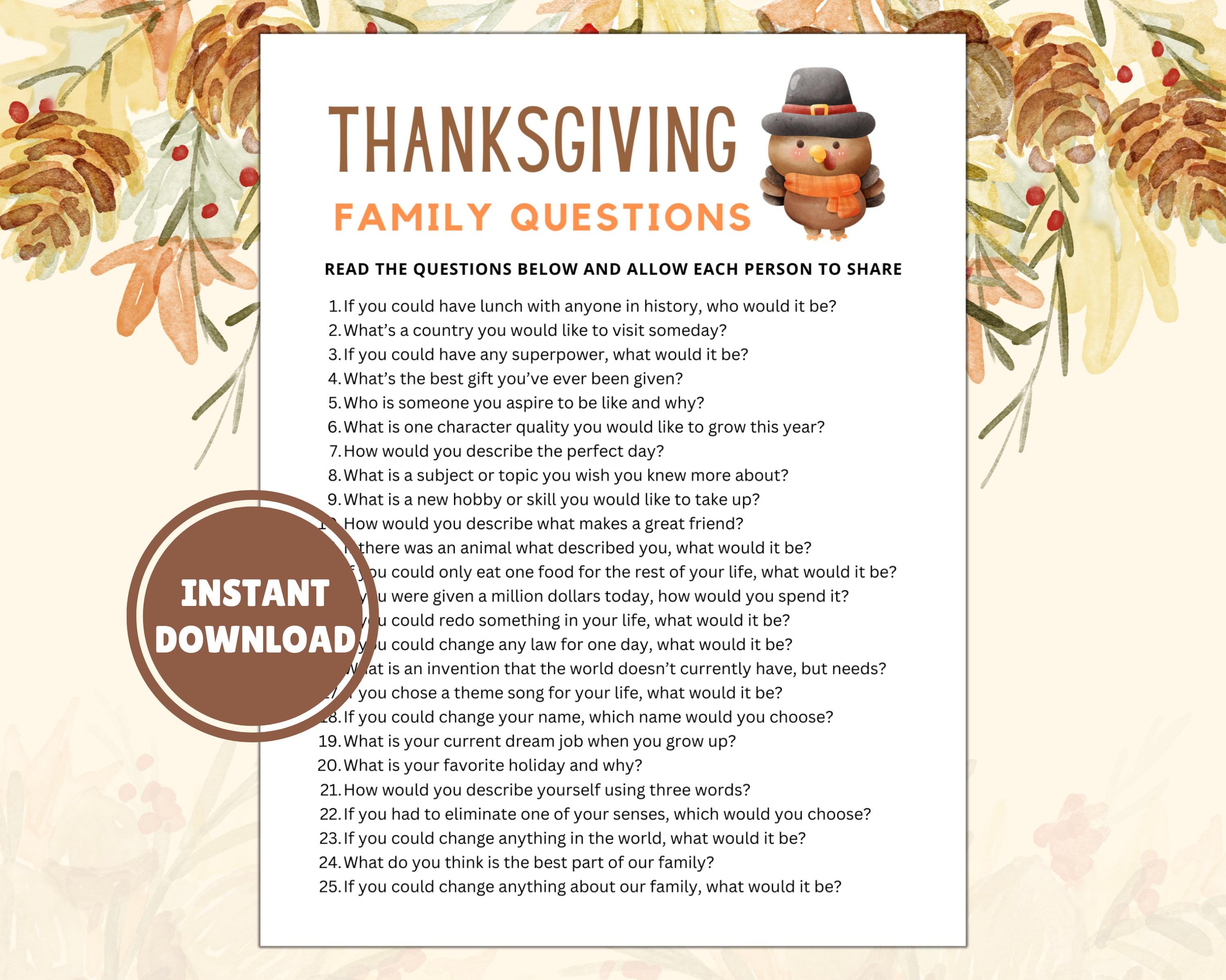 Thanksgiving Family Questions | Thanksgiving Dinner Questions ...