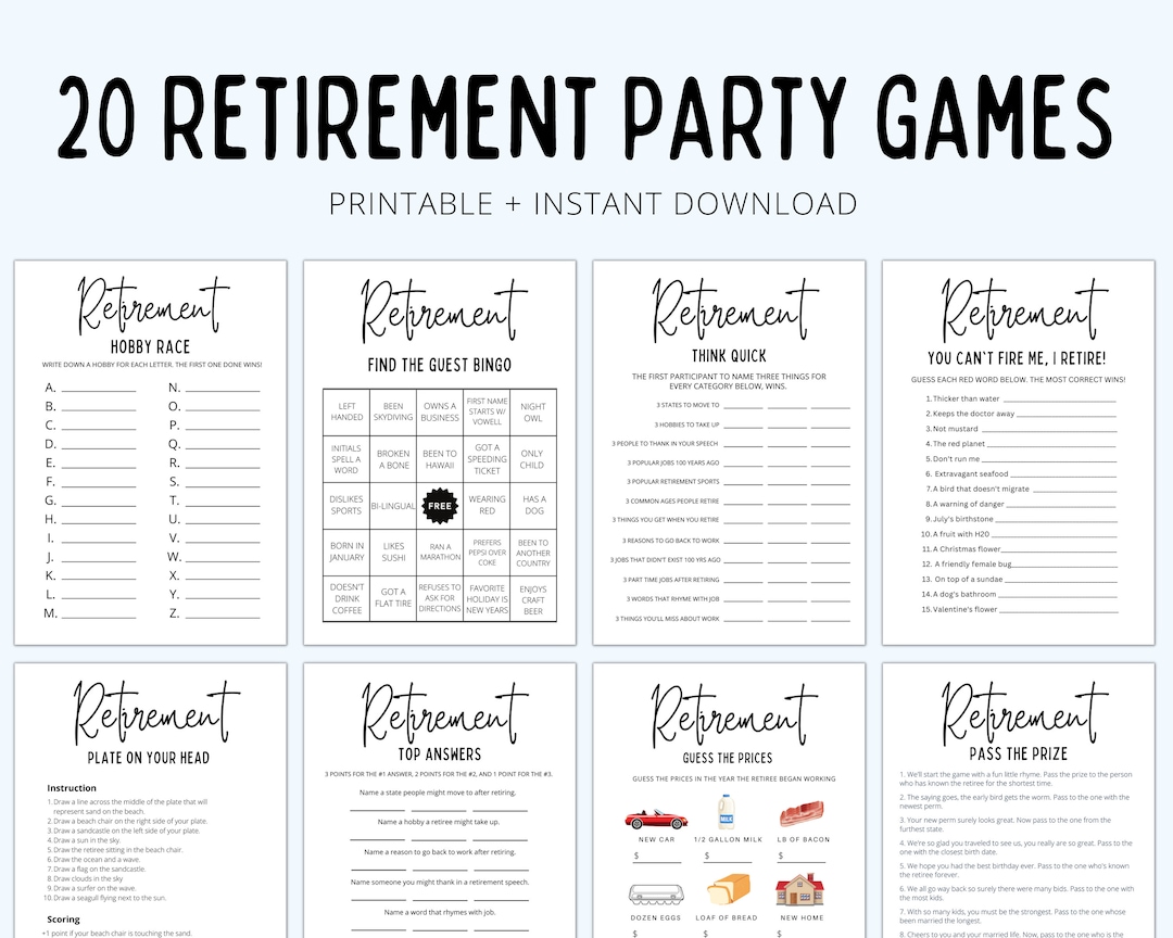 Retirement Party Games | Retirement Games | Retirement Games Printable ...