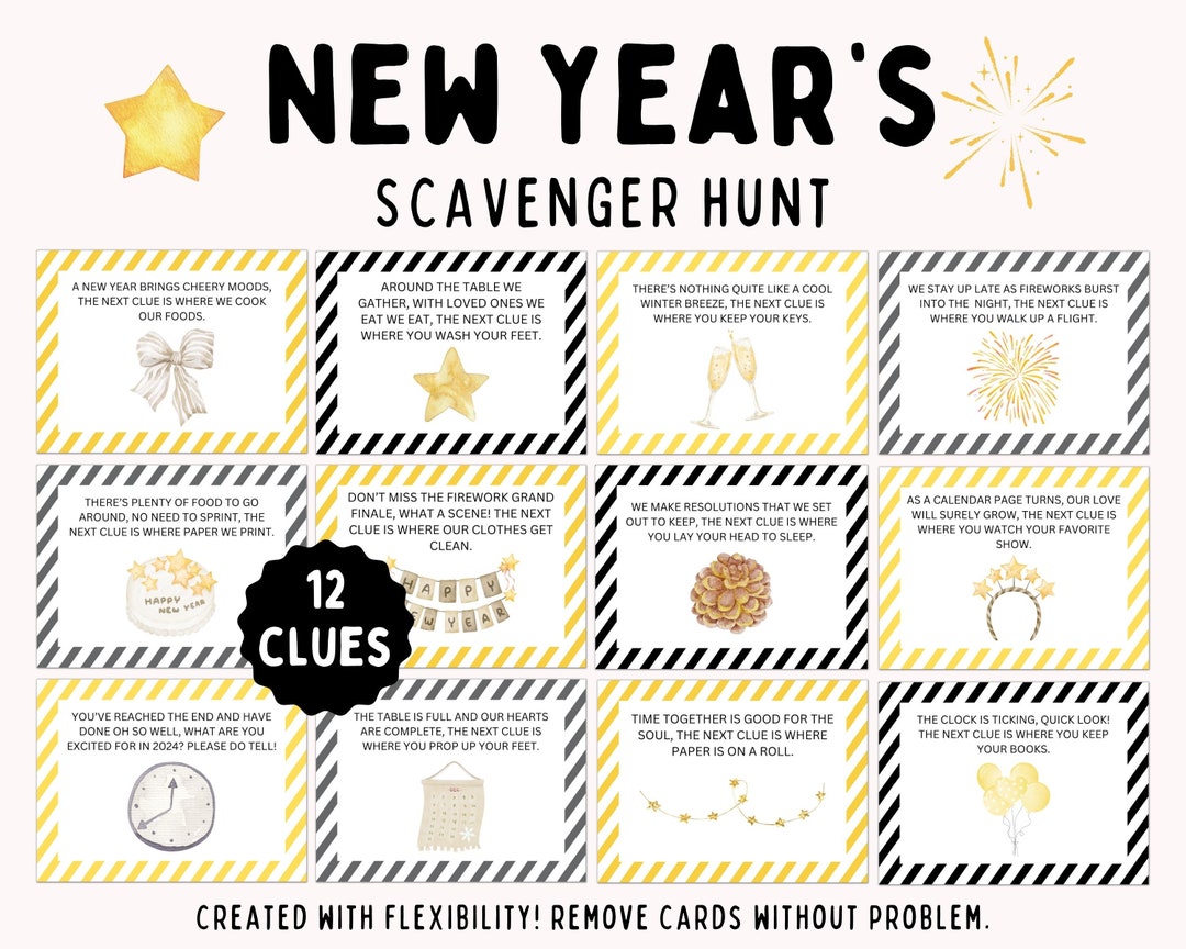 New Year's Scavenger Hunt New Year's Eve Games New Year's Activity New ...