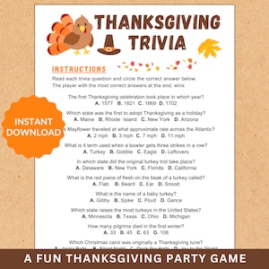 Thanksgiving Trivia Game: Fun Holiday Quiz (digital Download) - Etsy