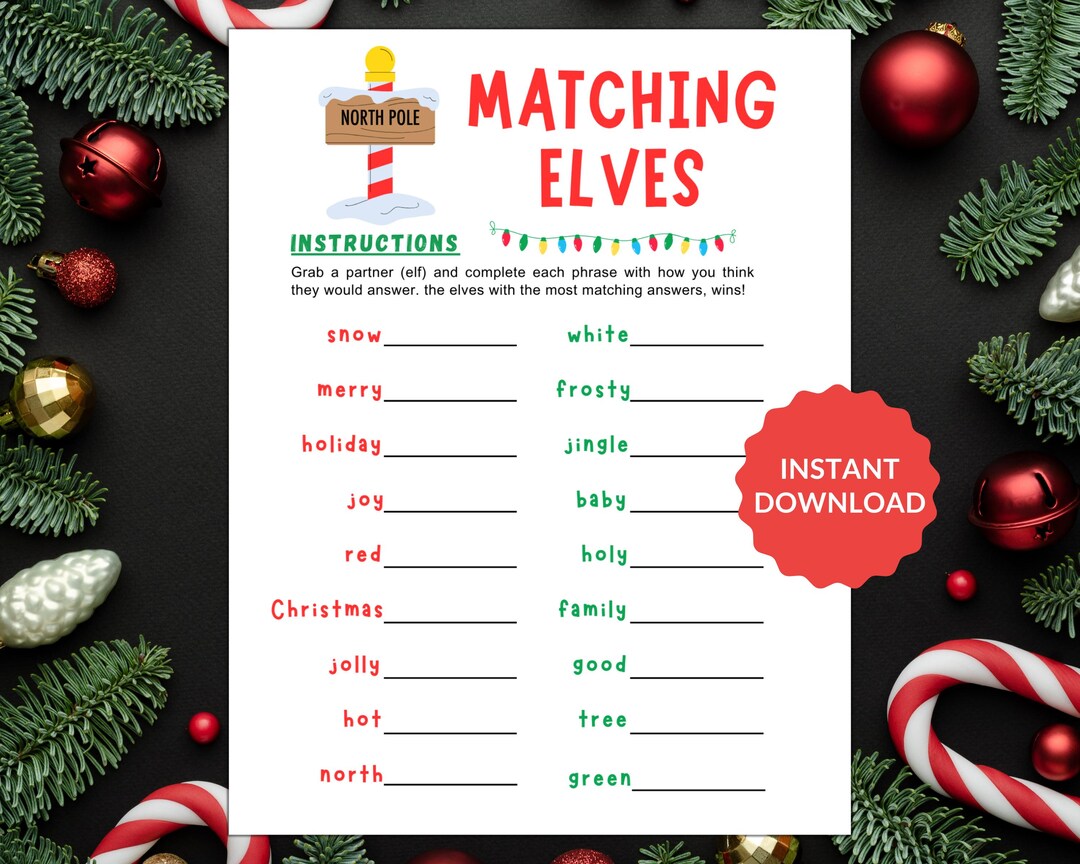 Matching Elves Christmas Party Game (digital Download) - Etsy