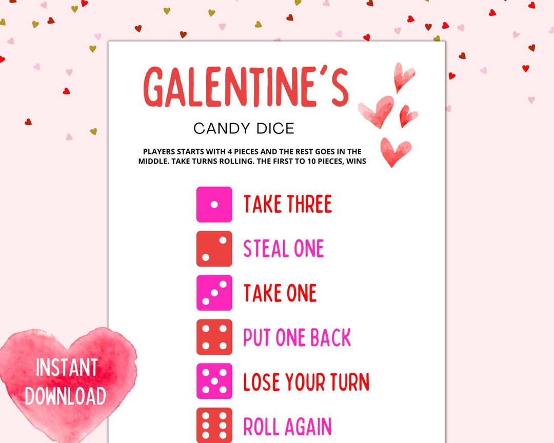 Valentine's Candy Dice Valentine's Day Game Fun Valentine's Games ...