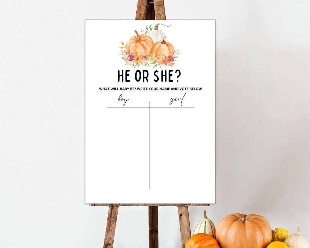 Pumpkin Gender Reveal Sign | He or She Voting Game (printable Sign) - Etsy